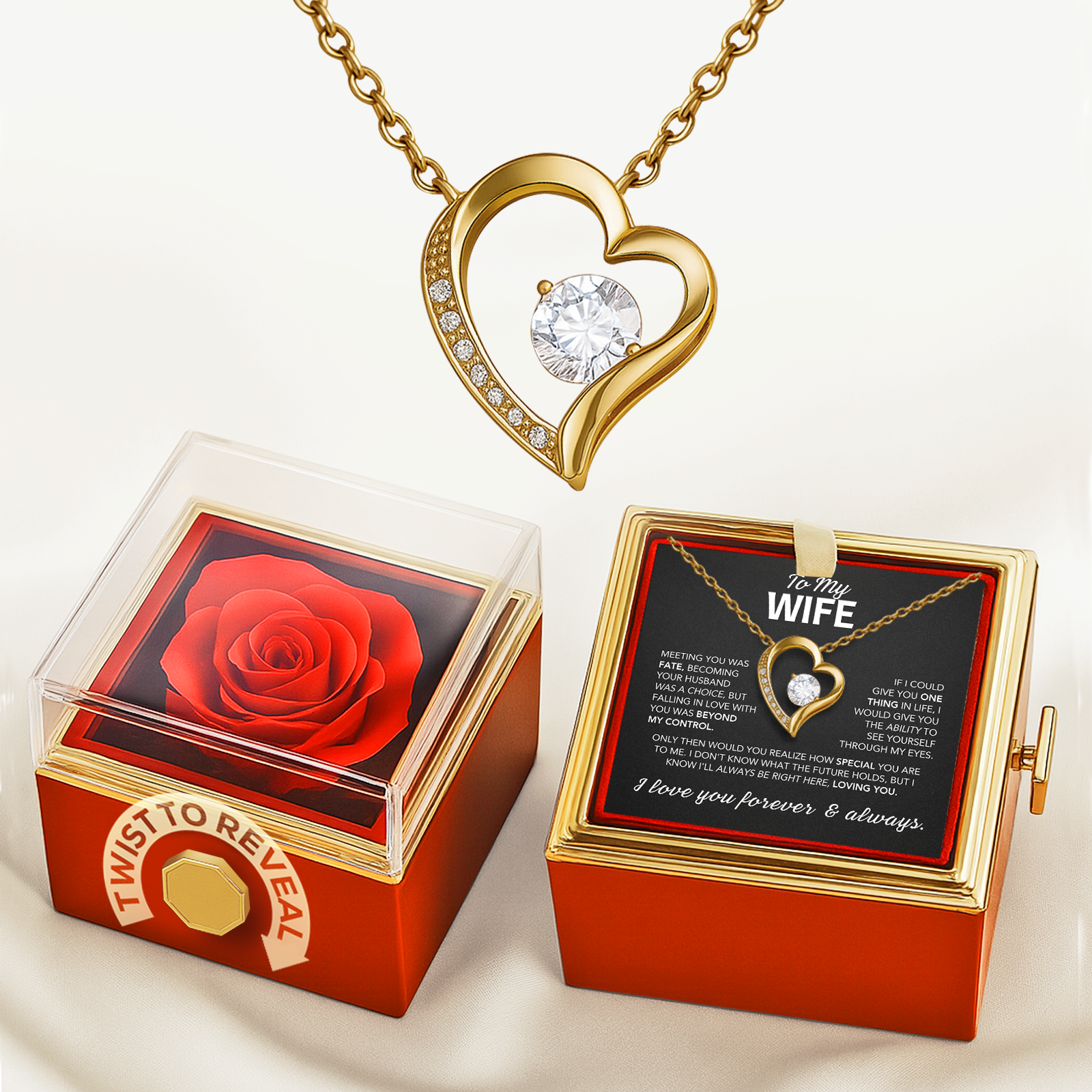 Forever & Always Eternal Rose and Heart Necklace – Ziella.co